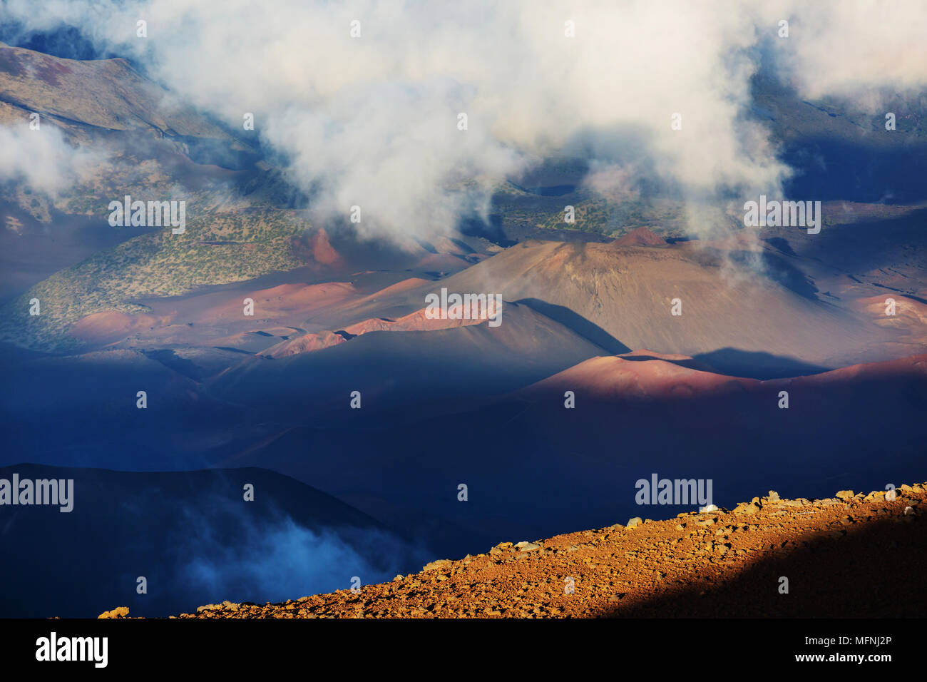 Beautiful sunrise scene on Haleakala volcano, Maui island, Hawaii Stock ...