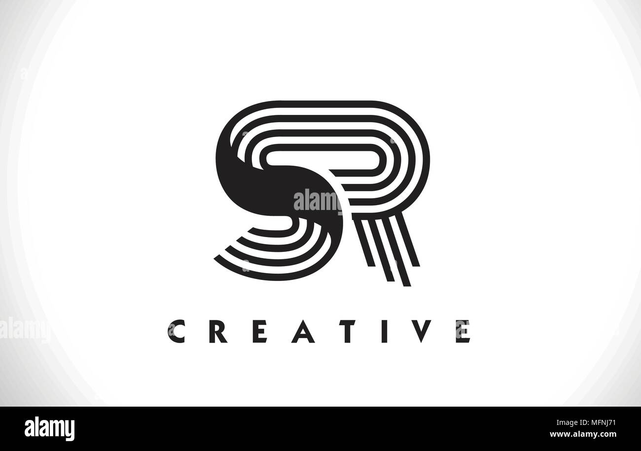 SR Letter Logo With Black Lines Design. Line Letter Symbol Vector ...