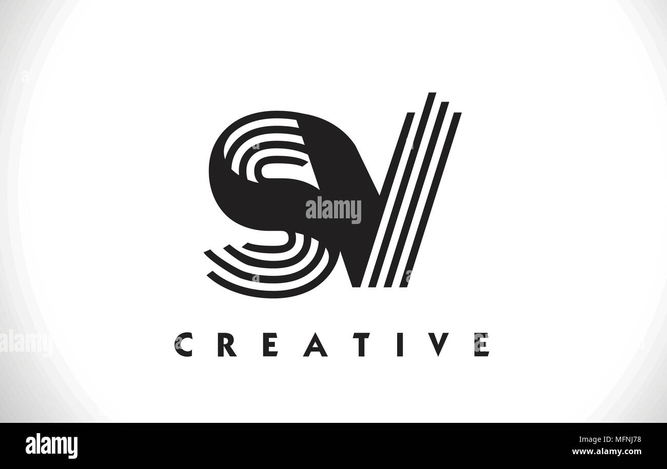 SV Letter Logo With Black Lines Design. Line Letter Symbol Vector ...