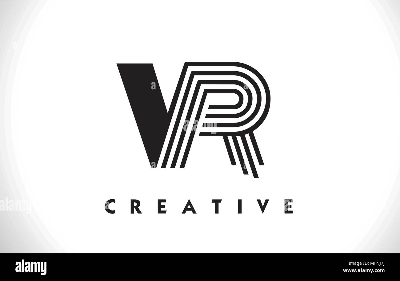 VR Letter Logo With Black Lines Design. Line Letter Symbol Vector ...