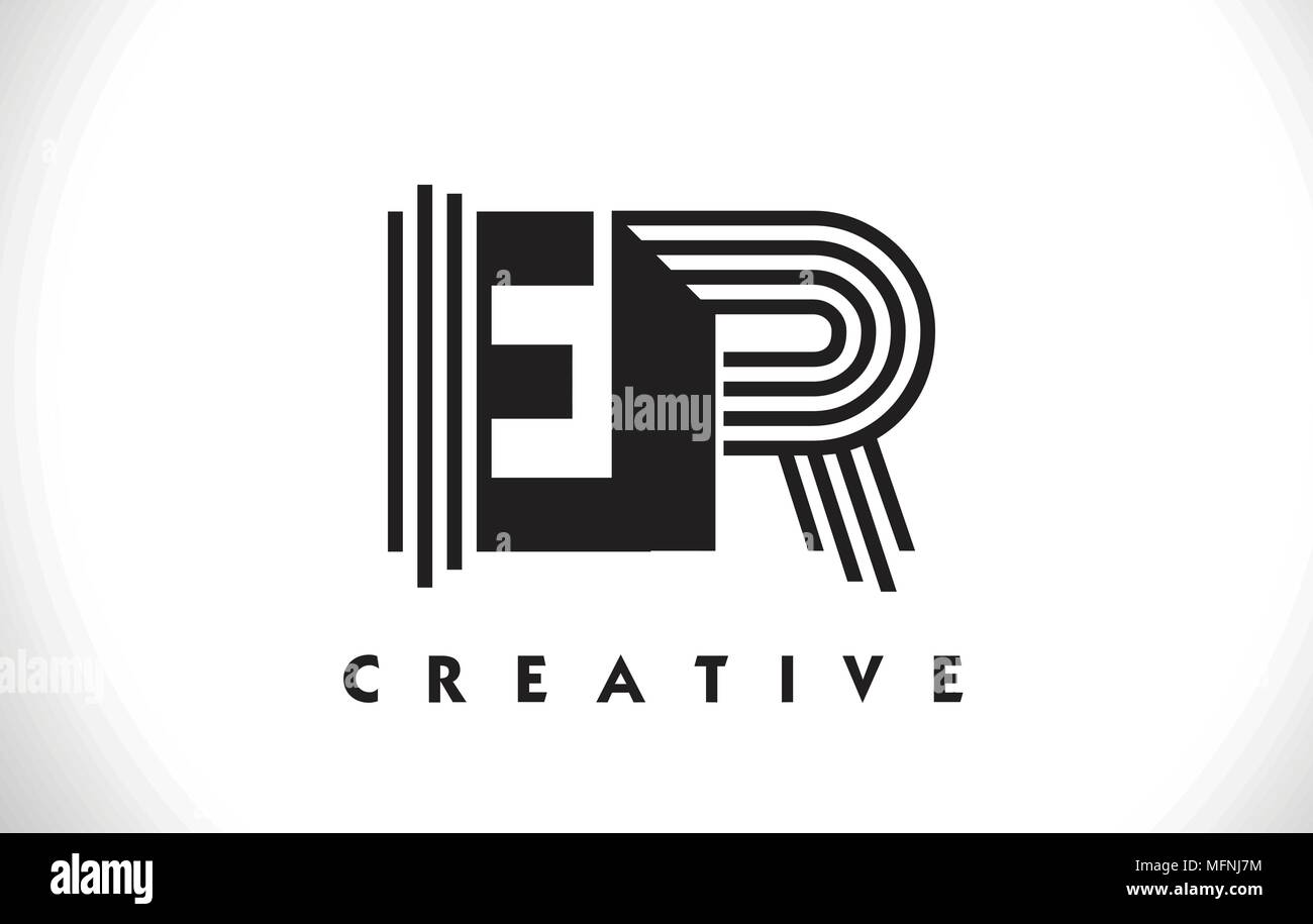 ER Letter Logo With Black Lines Design. Line Letter Symbol Vector ...