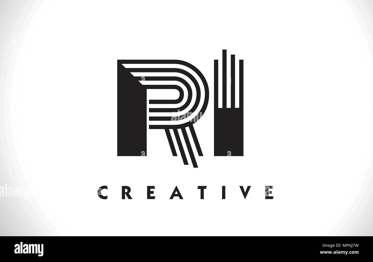 RI Letter Logo With Black Lines Design. Line Letter Symbol Vector ...