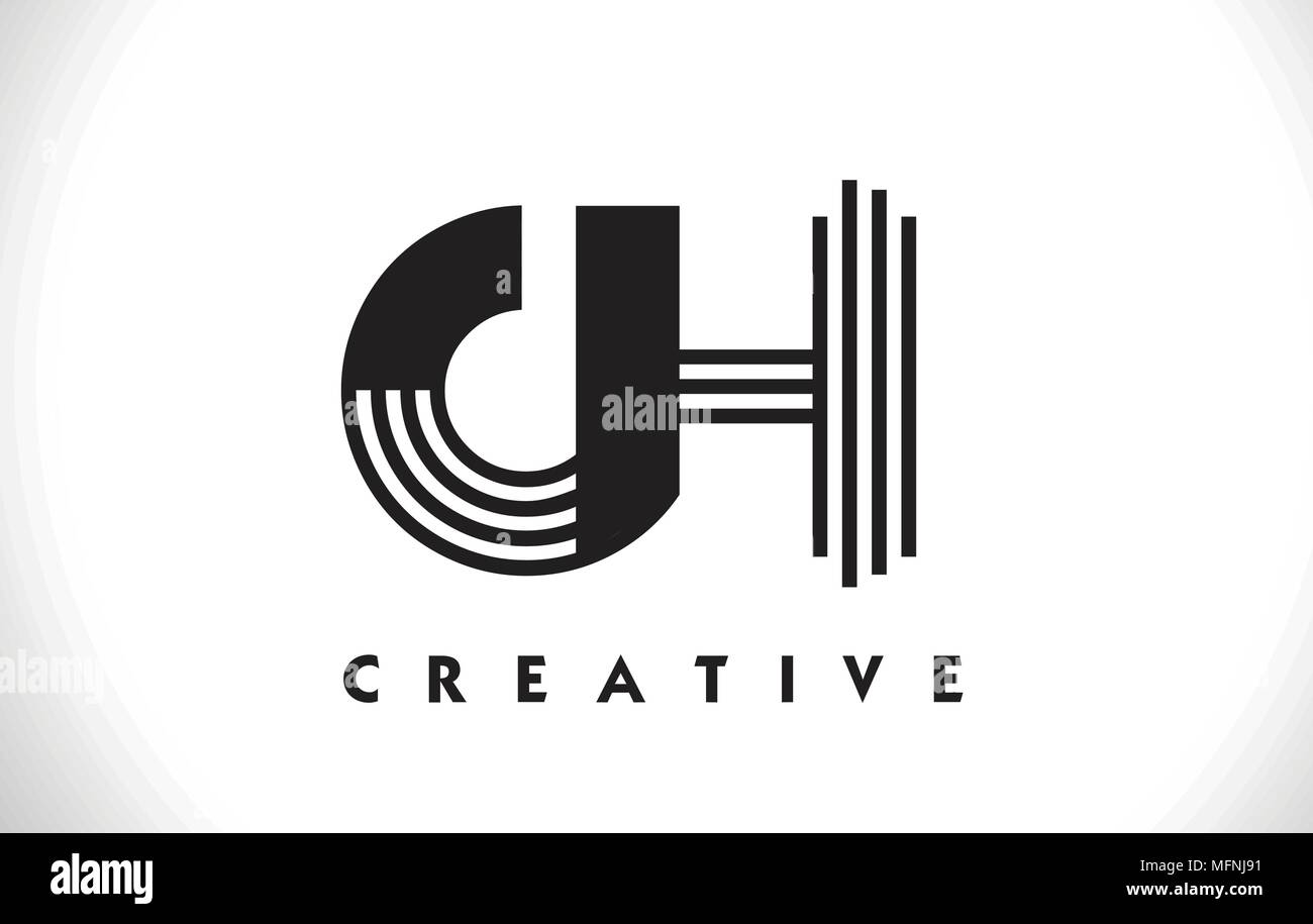 CH Letter Logo With Black Lines Design. Line Letter Symbol Vector ...