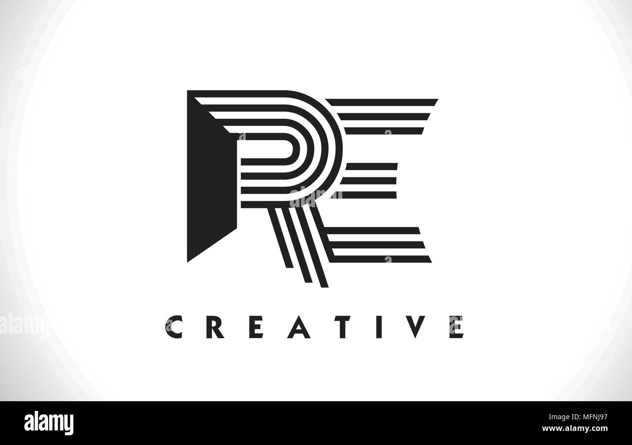 RE Letter Logo With Black Lines Design. Line Letter Symbol Vector ...