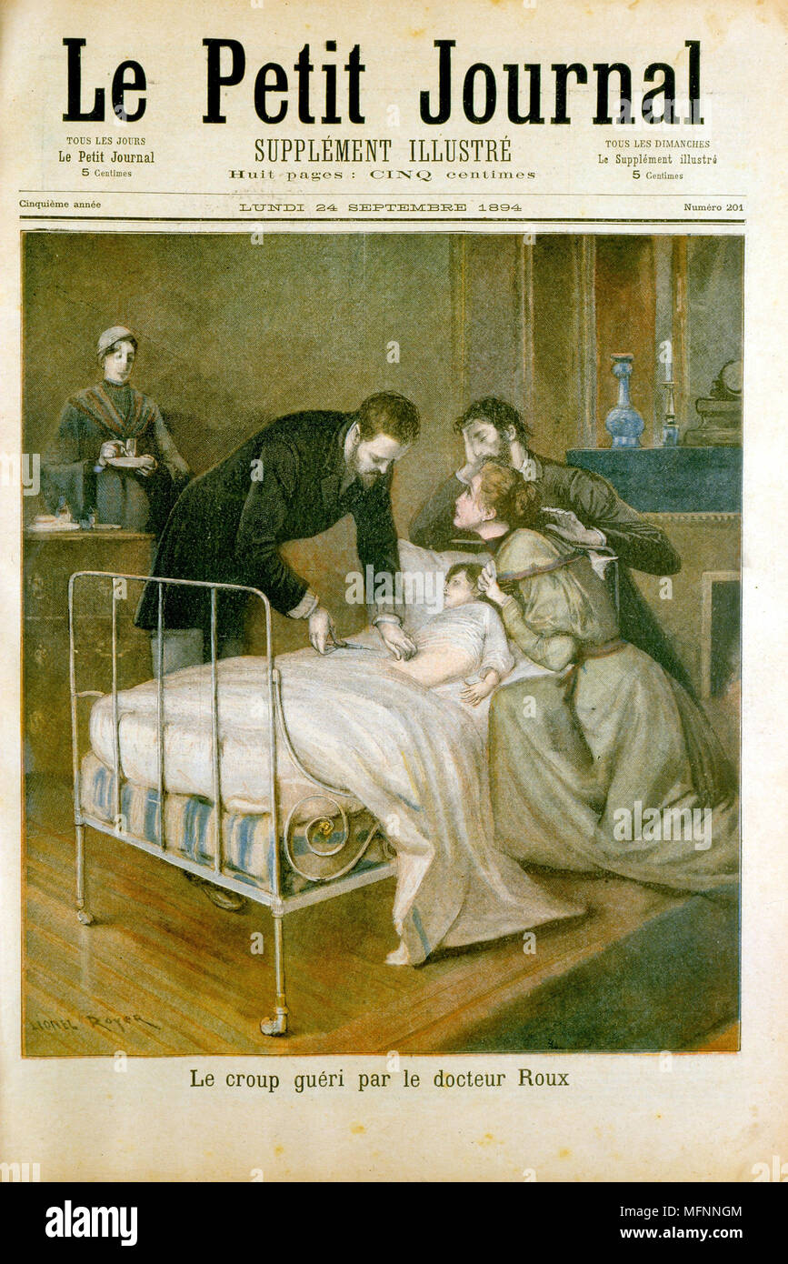 Emile Roux treating a sick child by administering an abdominal ...