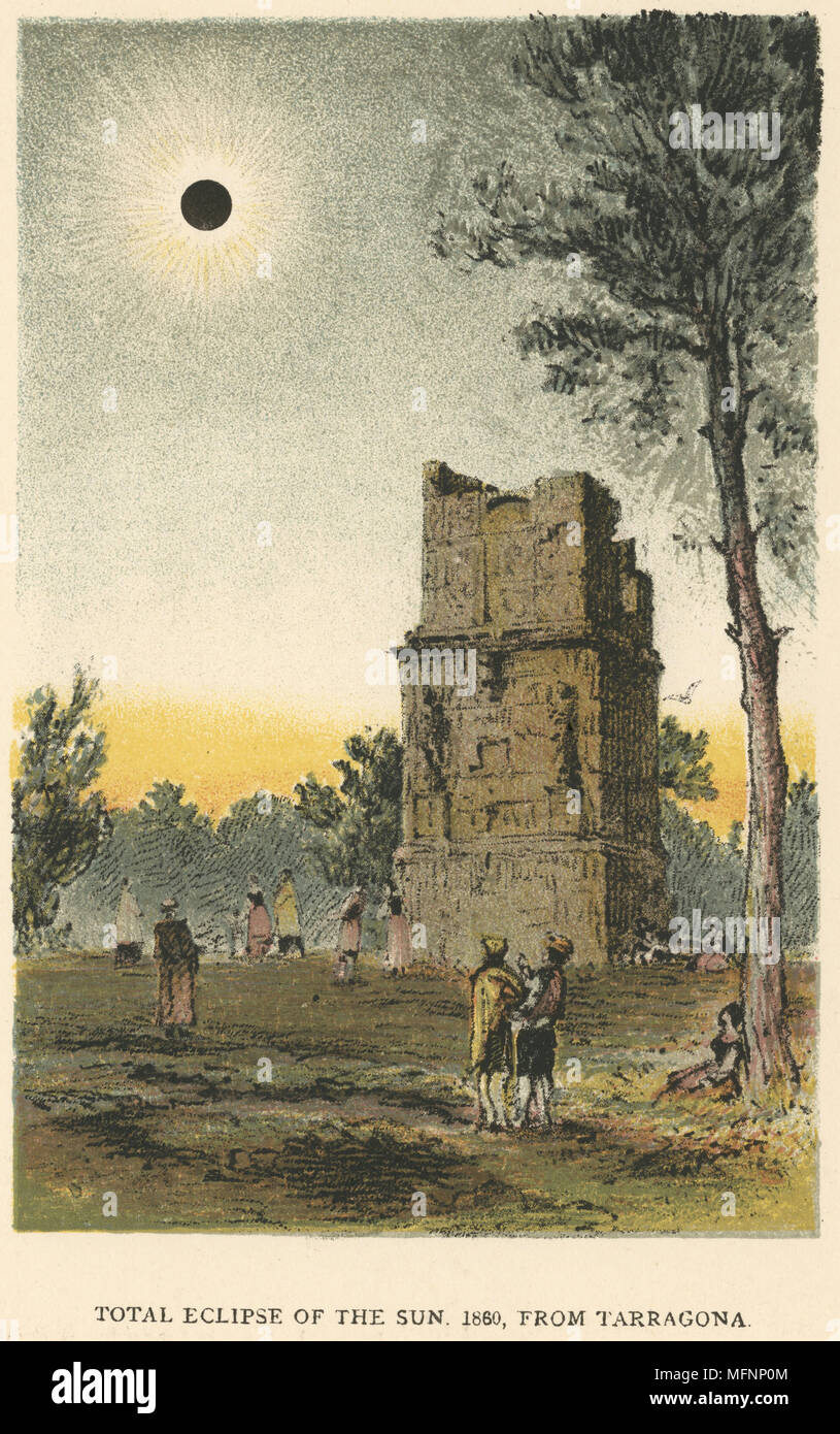 Total solar eclipse observed at Tarragona, Spain, 1860. From 'Sun, Moon ...
