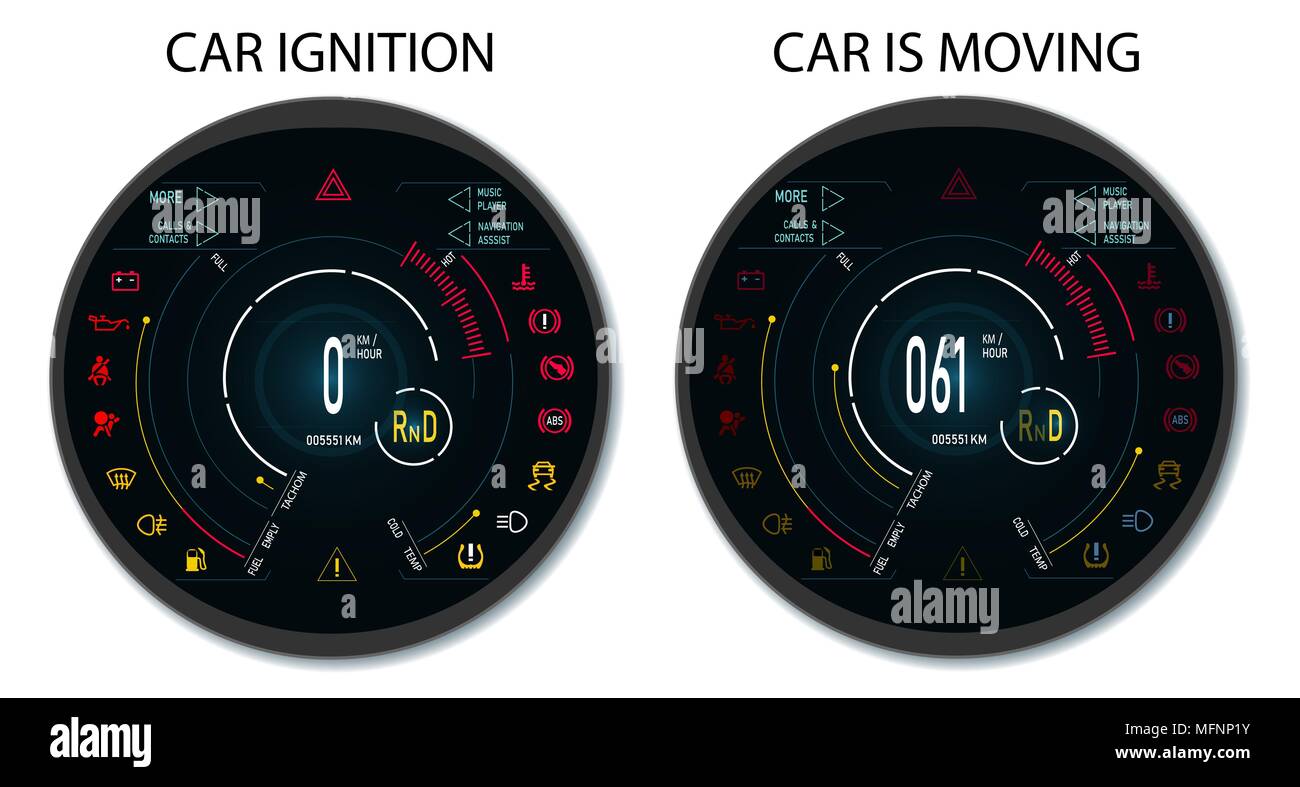 Digital automotive dashboard of a modern car. Graphic display when the ...