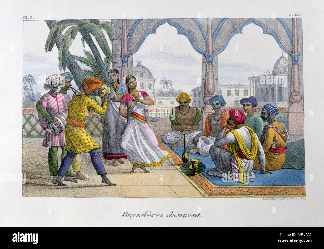 Bayaderes, Temple dancers, performing, acompanied by male musicians ...