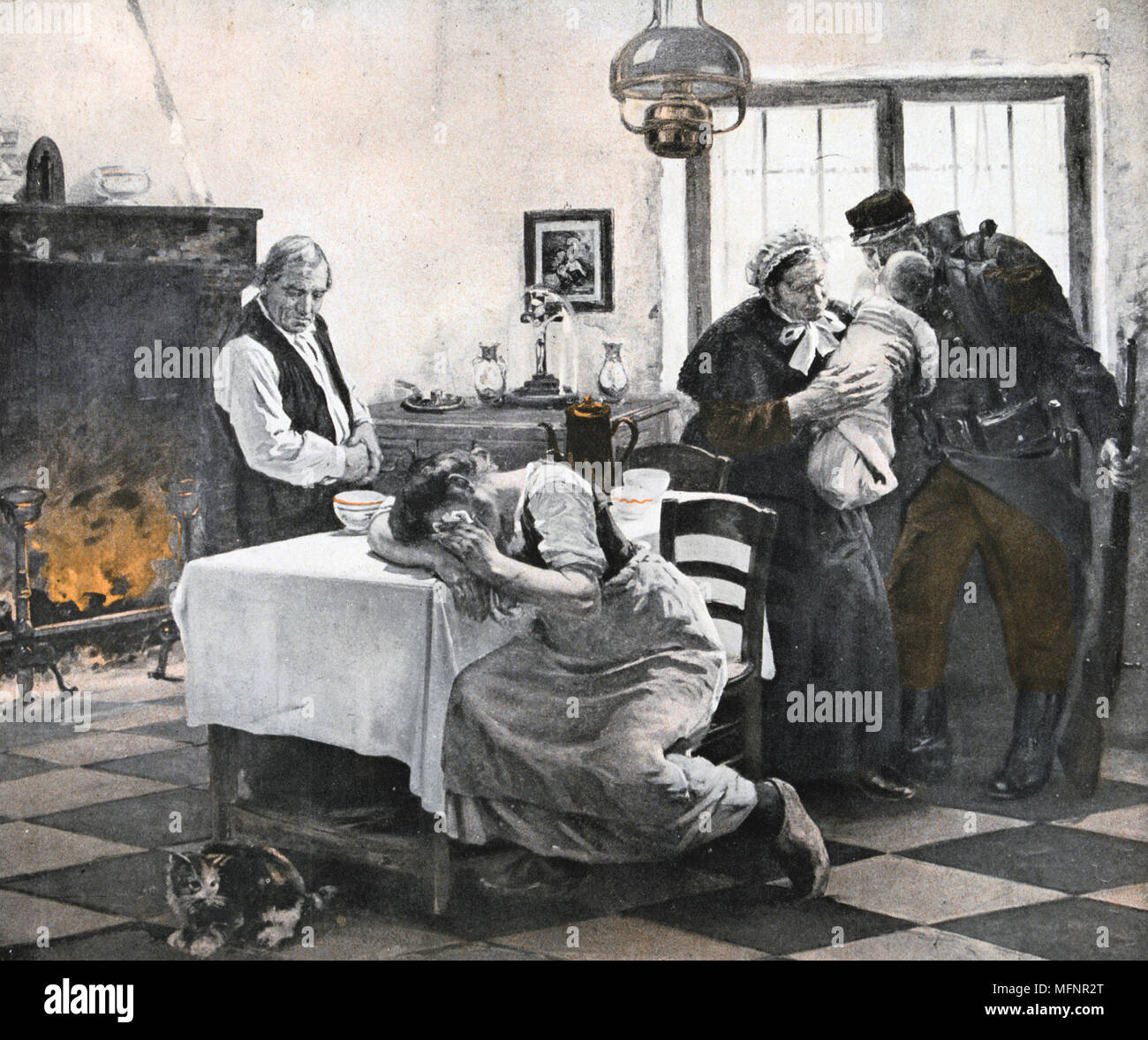 First World War 1914-1918. France 1914. Rifleman leaving home for the ...