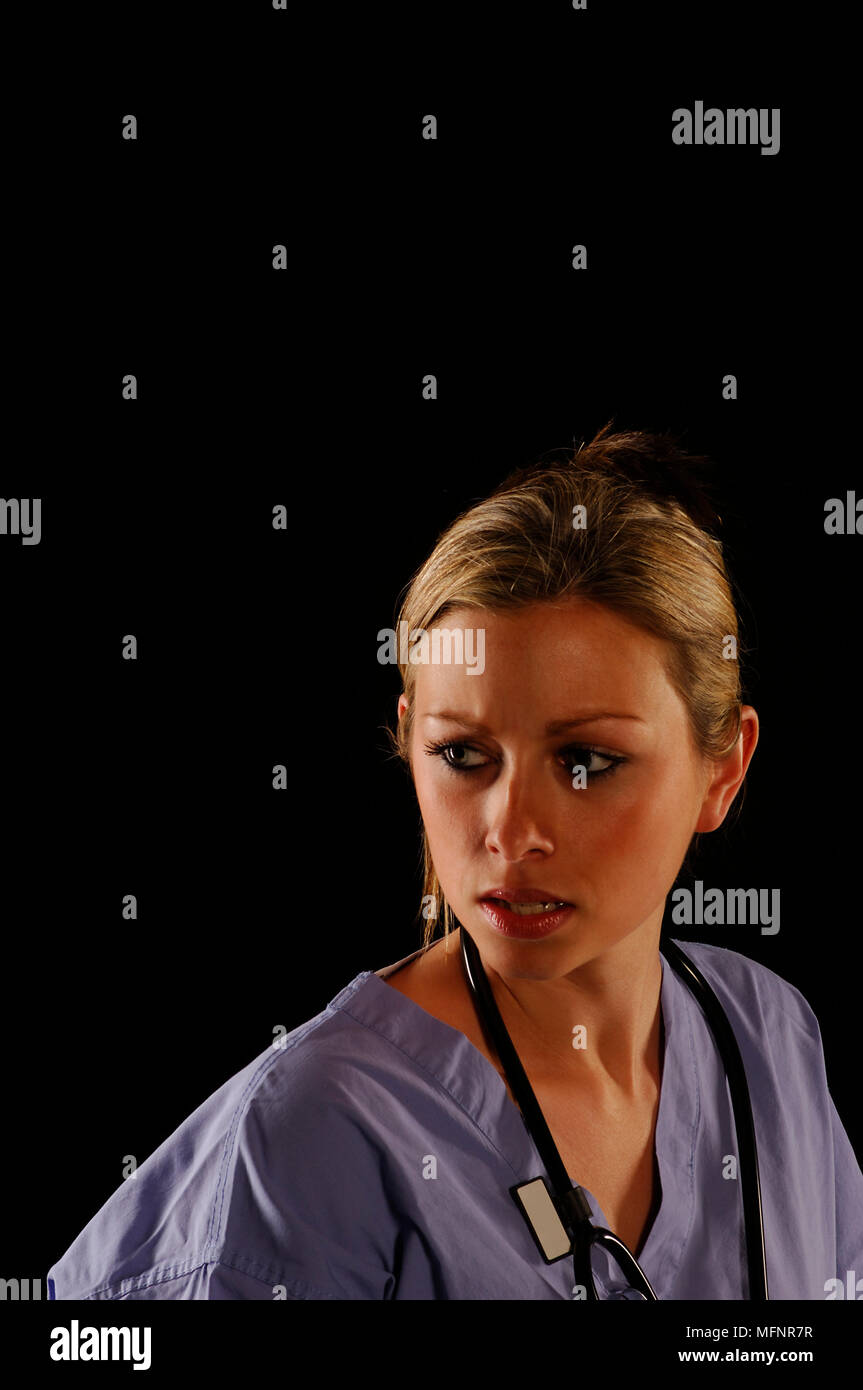 Shocked nurse Ref: CRB425 10046 075 Compulsory Credit: Synercomm ...