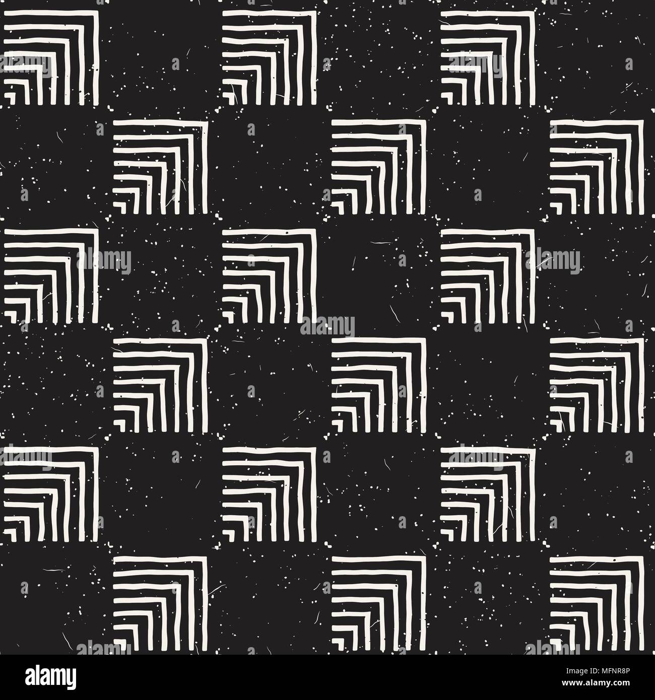 Hand drawn seamless repeating pattern with checker lines tiling. Grungy freehand ink brush ...