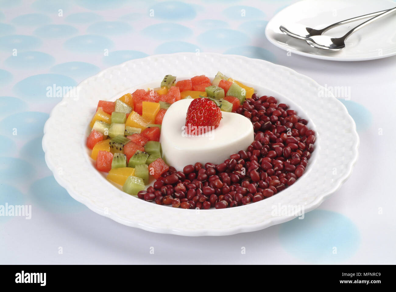 red bean and fruit almond pudding Stock Photo - Alamy