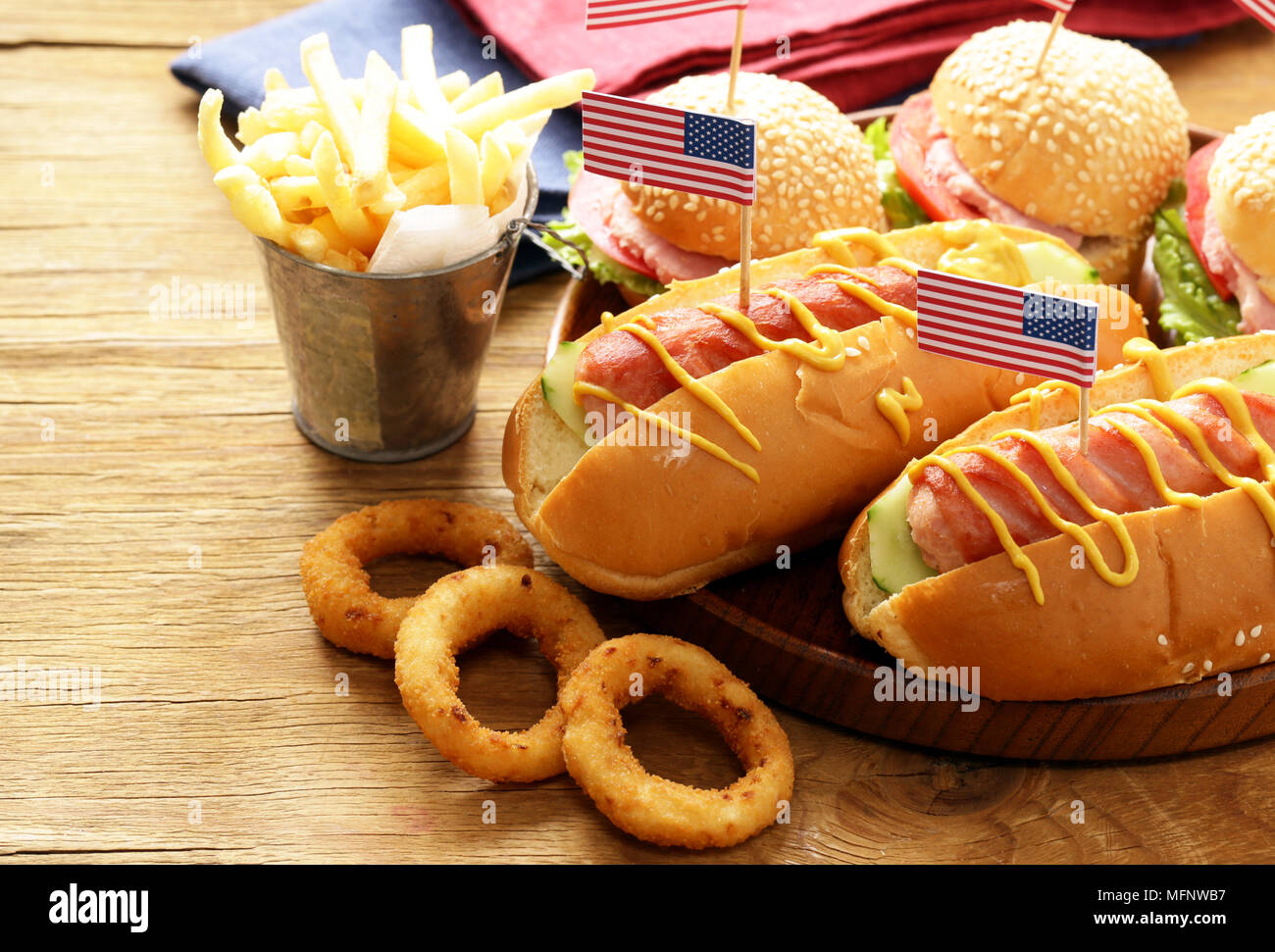 Snacks for Independence Day celebrations - hot dogs and burgers Stock ...