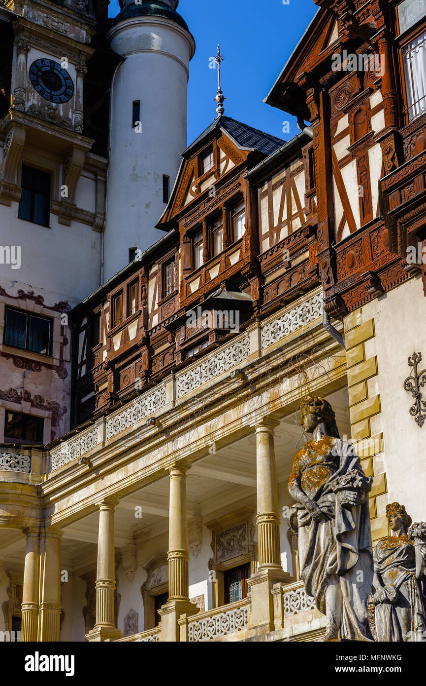 Peles Castle, a Neo-Renaissance castle in the Carpathian Mountains of ...