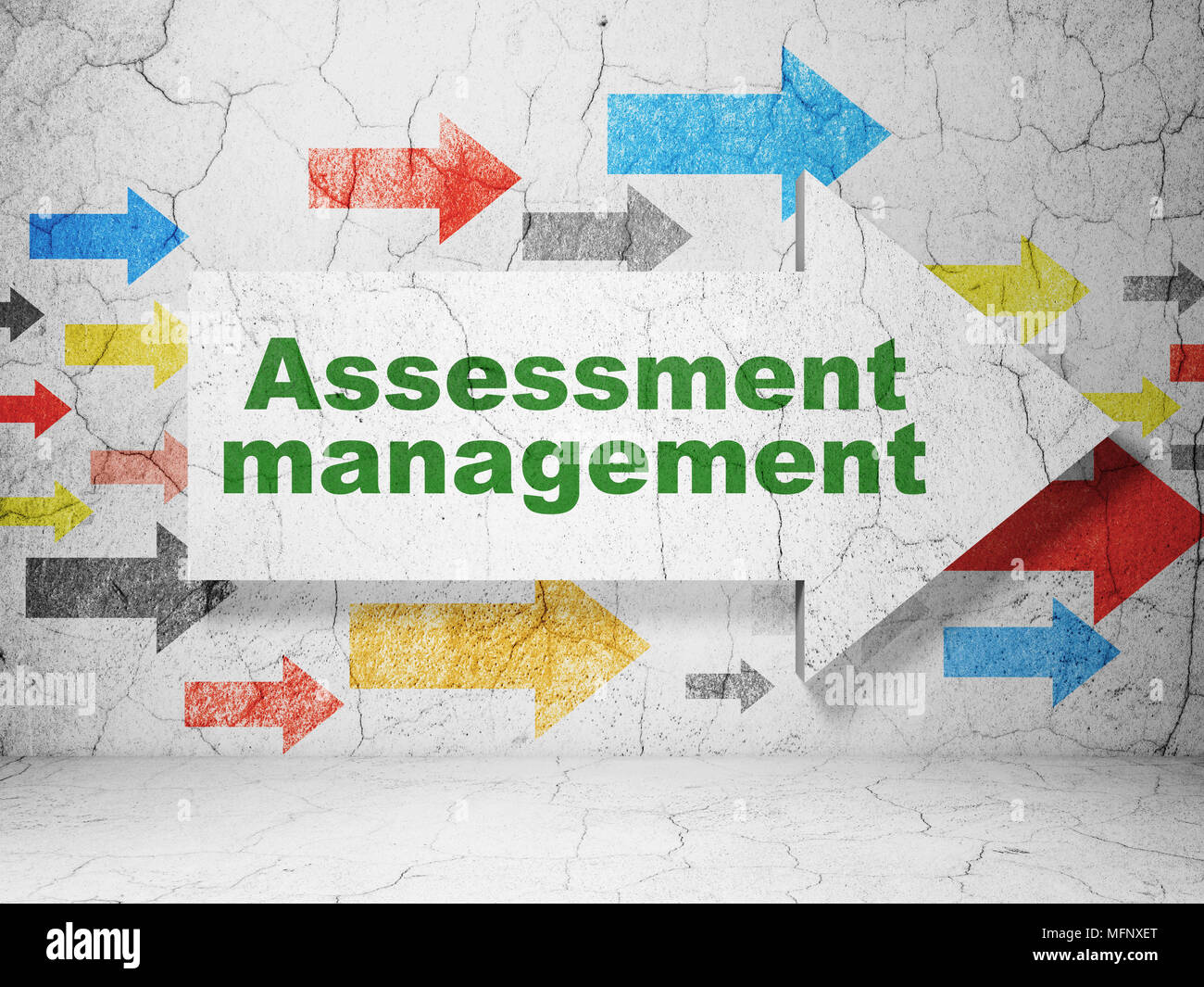 Business concept: arrow with Assessment Management on grunge wall ...
