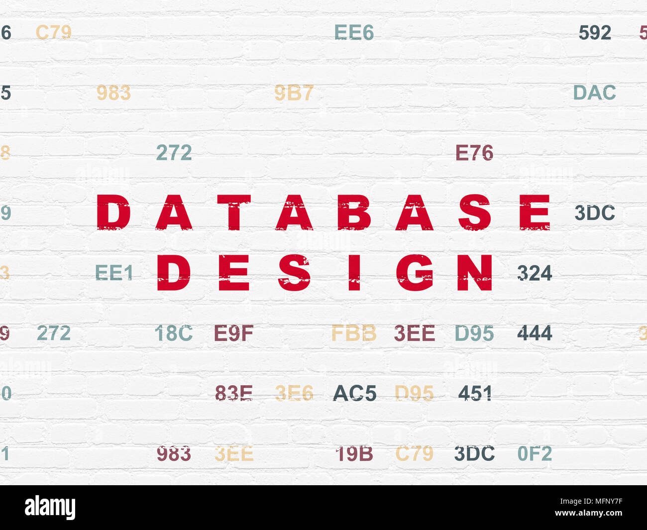 Programming concept: Database Design on wall background Stock Photo - Alamy