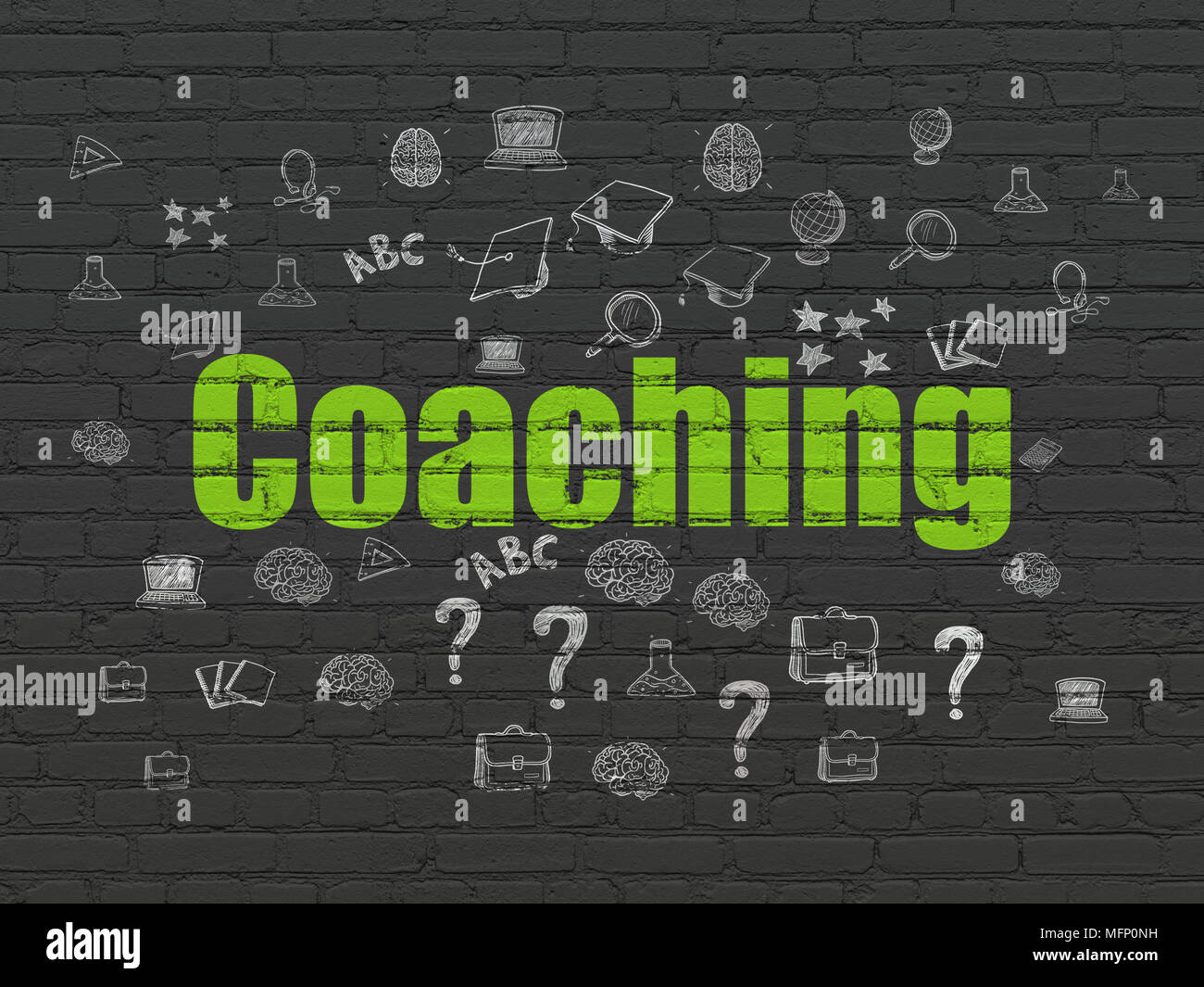 Studying concept: Coaching on wall background Stock Photo - Alamy