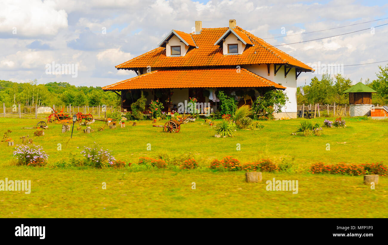 Serbian houses in the field Stock Photo - Alamy