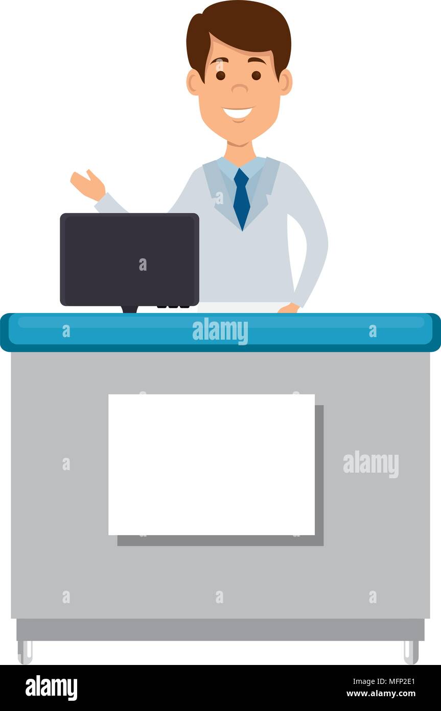 doctor professional in desk with computer avatar character vector ...
