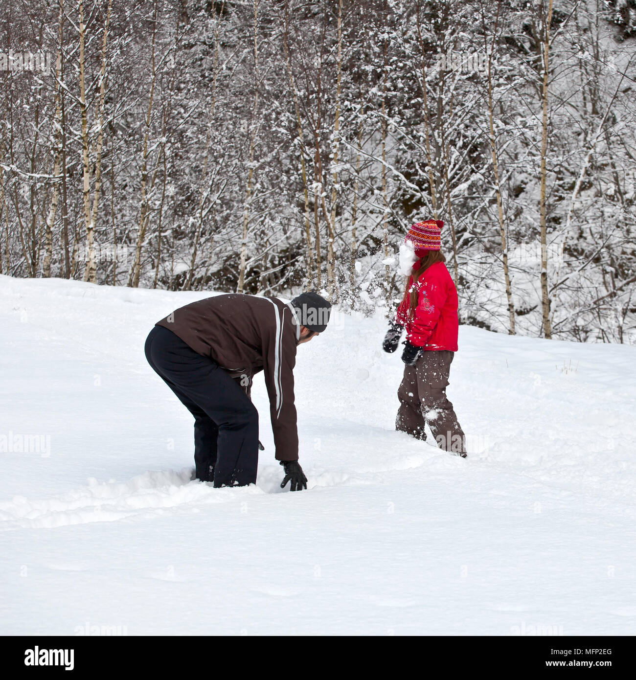 Father and daughter snowball fight hi-res stock photography and images ...
