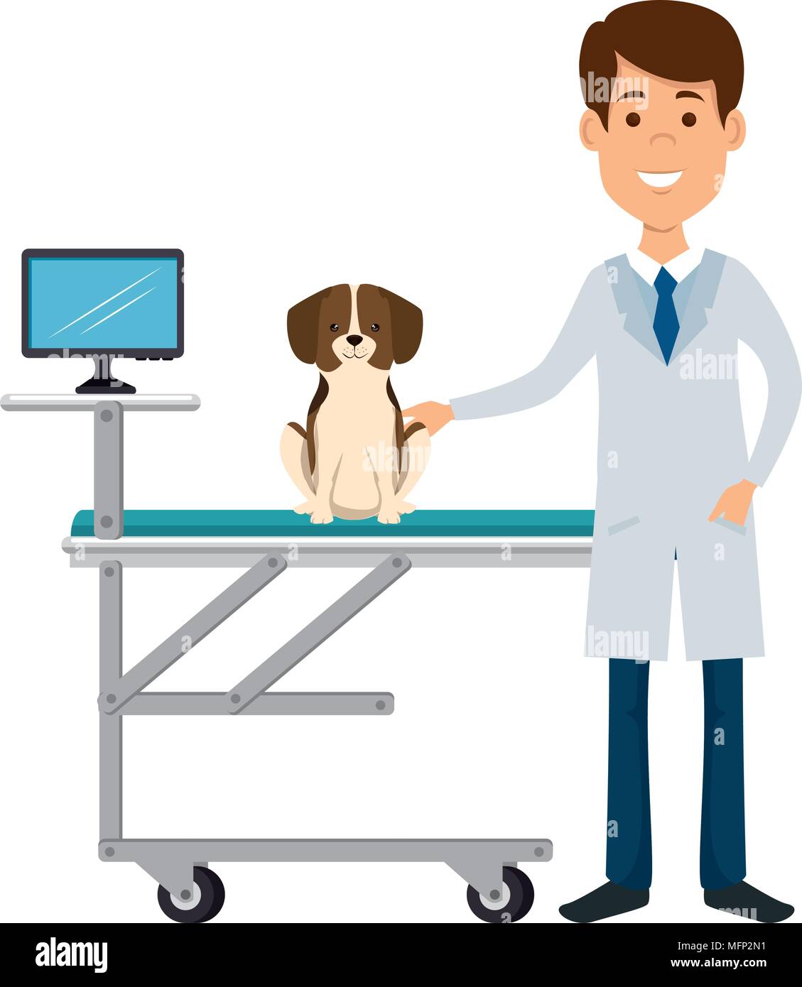 veterinary doctor with dog in stretcher avatar character vector ...