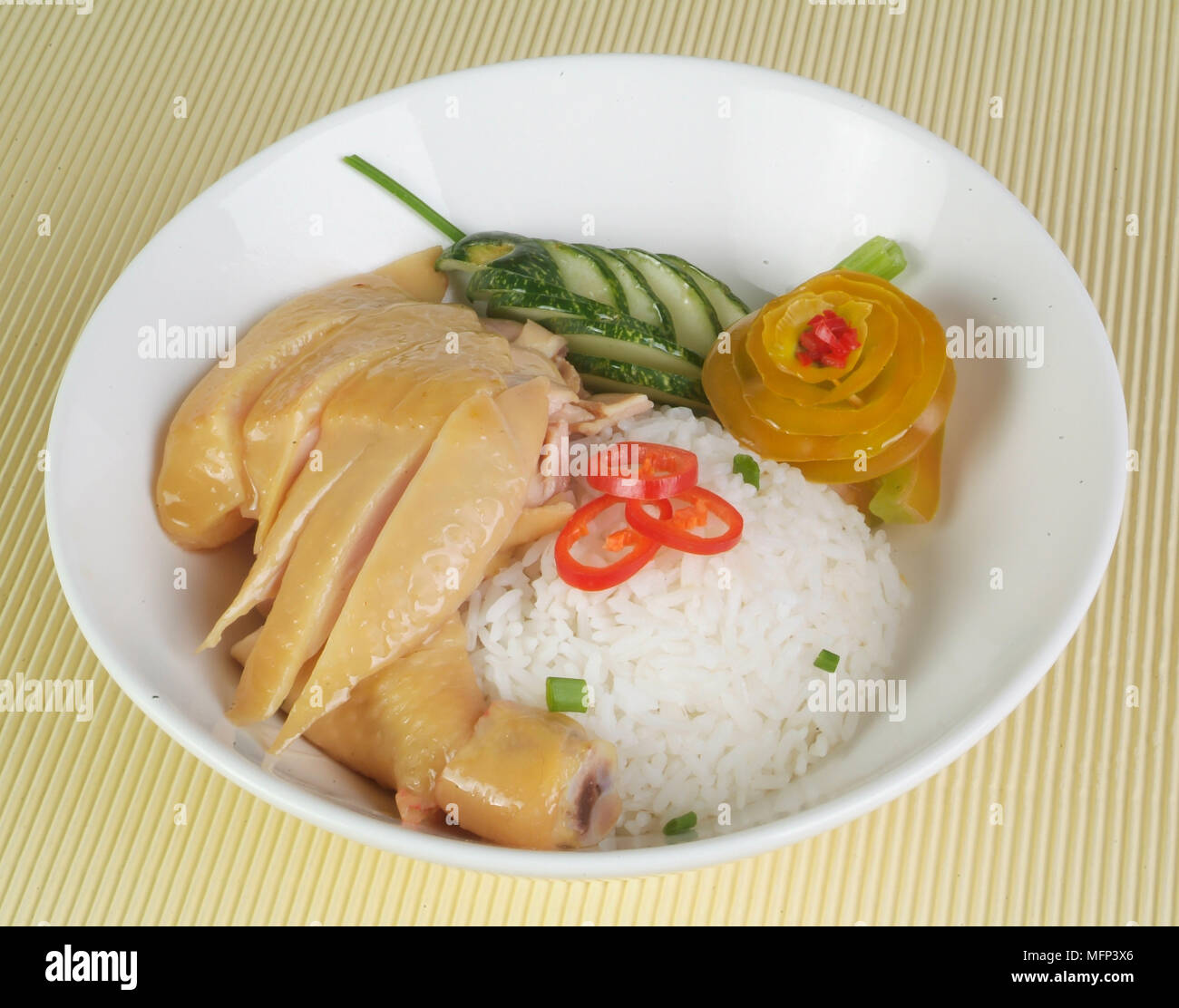 chicken rice. Asian style hainan chicken rice closeup Stock Photo - Alamy