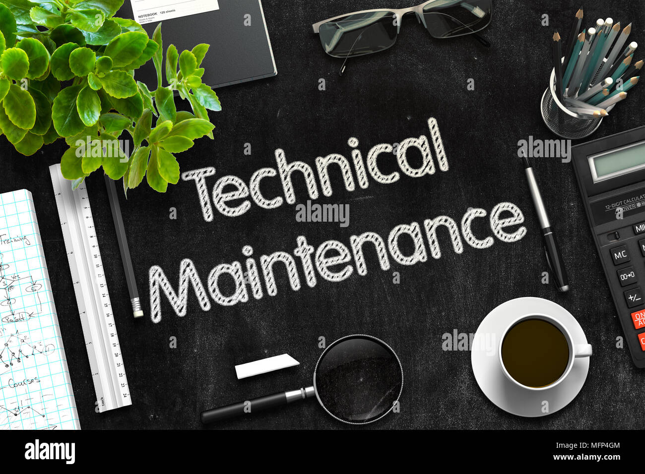 Black Chalkboard with Technical Maintenance. 3D Rendering Stock Photo ...
