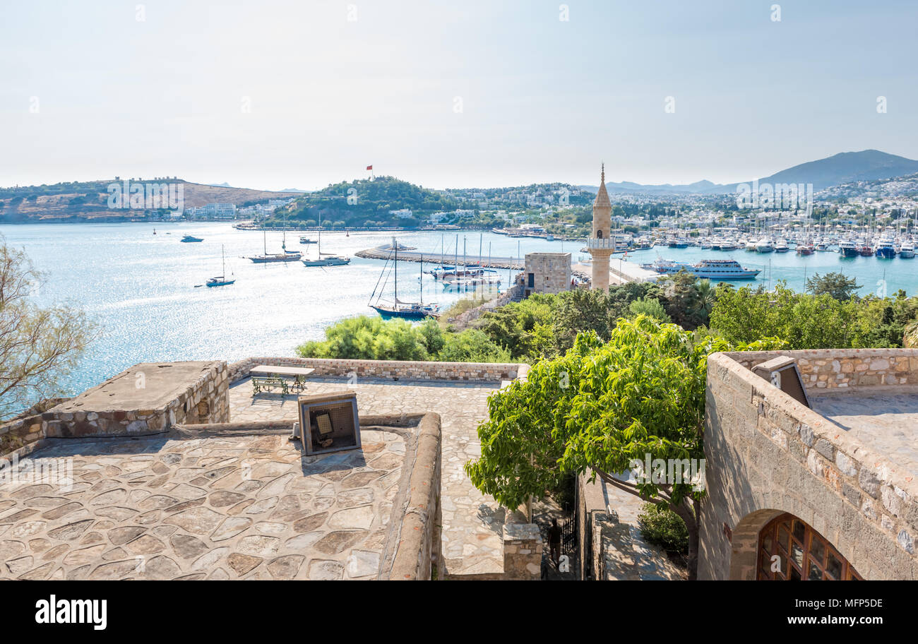 Aerial view of Bodrum Marine with yachts from top of St. Peter Castle ...