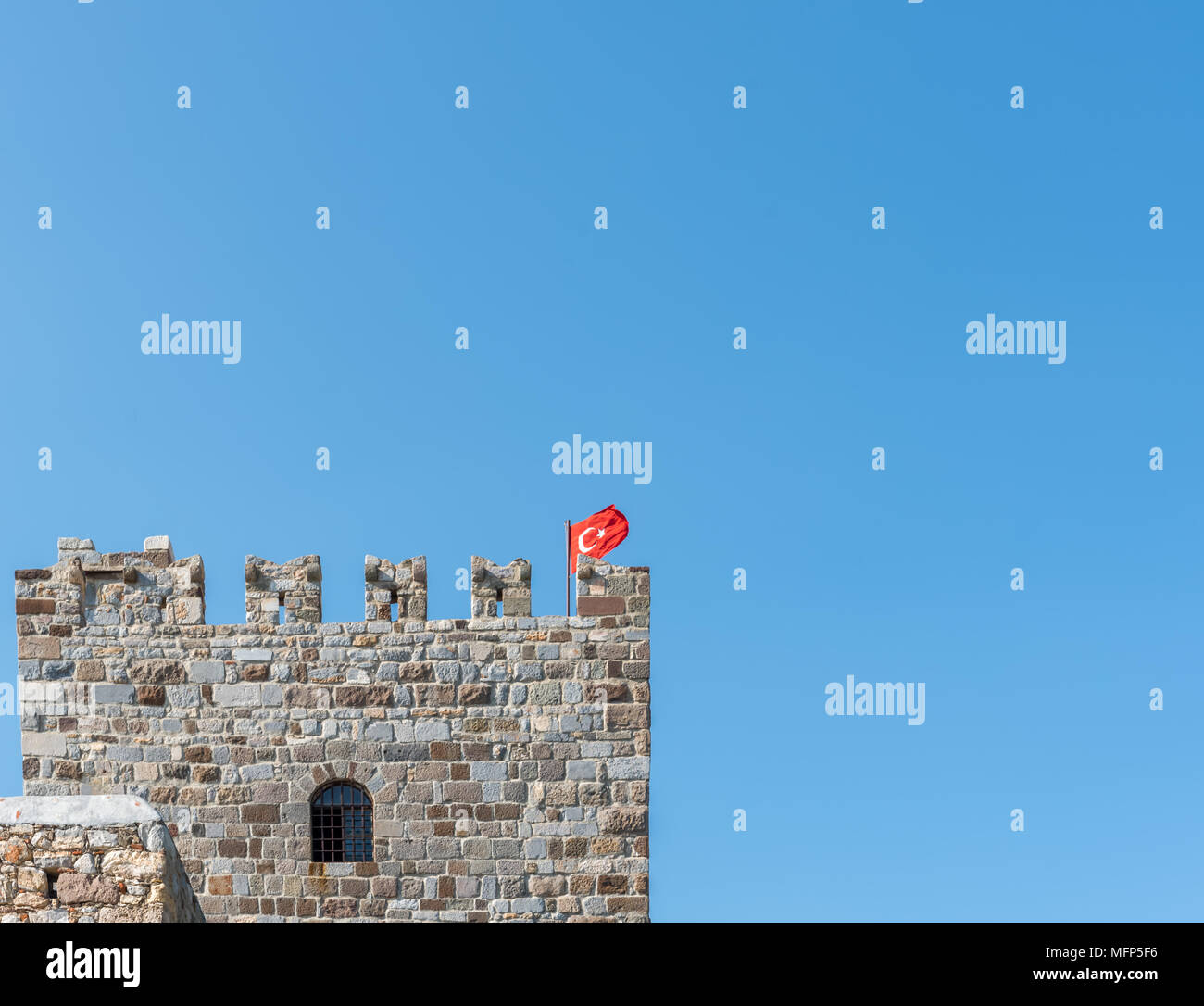Detailed view of stone tower in Castle of St. Peter or Bodrum Castle ...