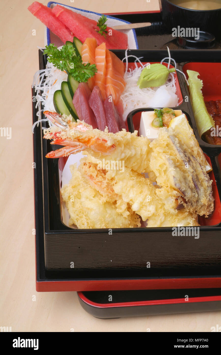 Japanese Bento Lunch set with background Stock Photo - Alamy