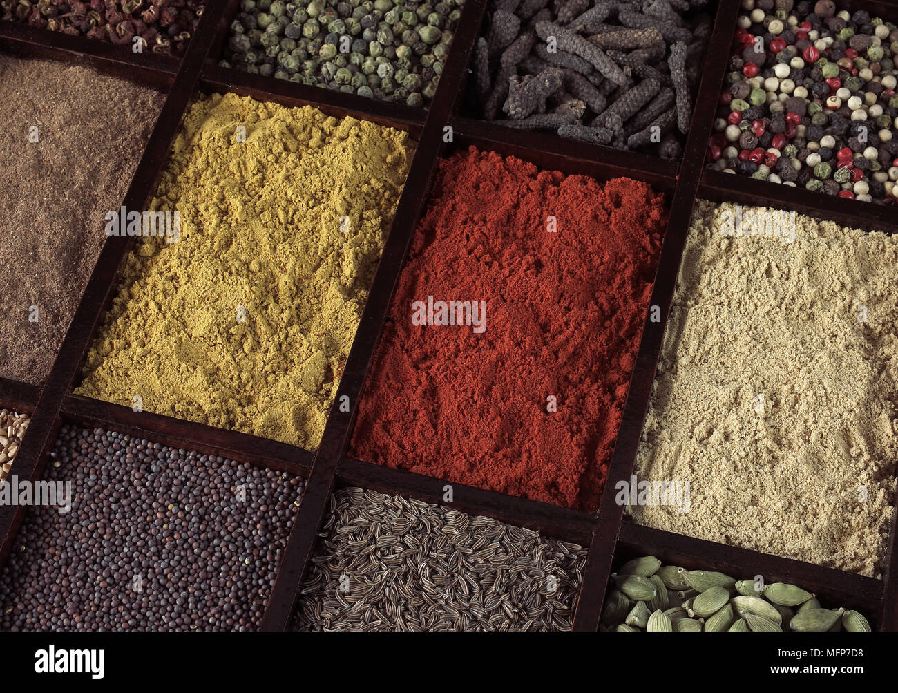 Box with many Spices Stock Photo - Alamy