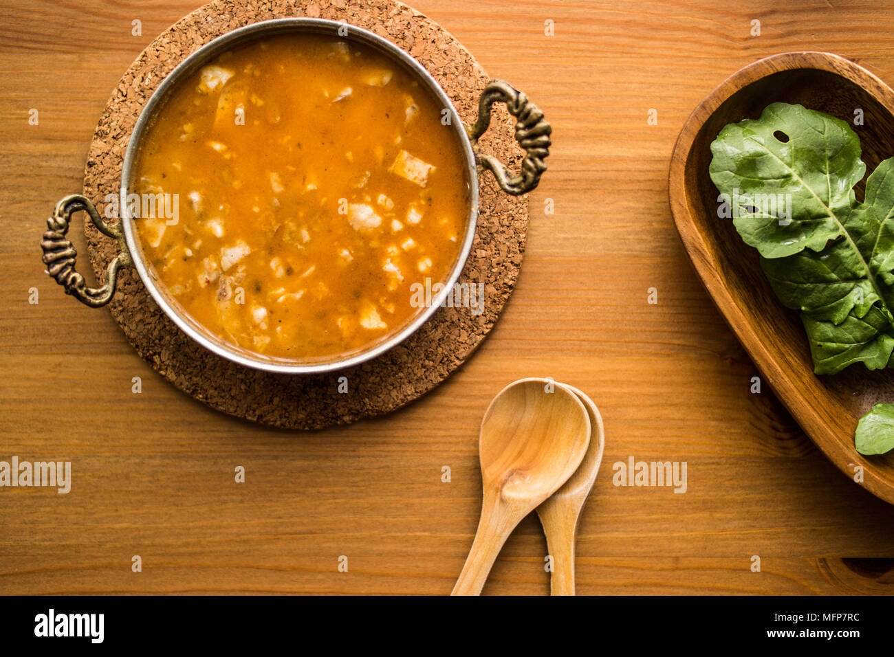 Traditional Turkish Meat Soup Kelle Paca in a copper bowl Stock Photo ...