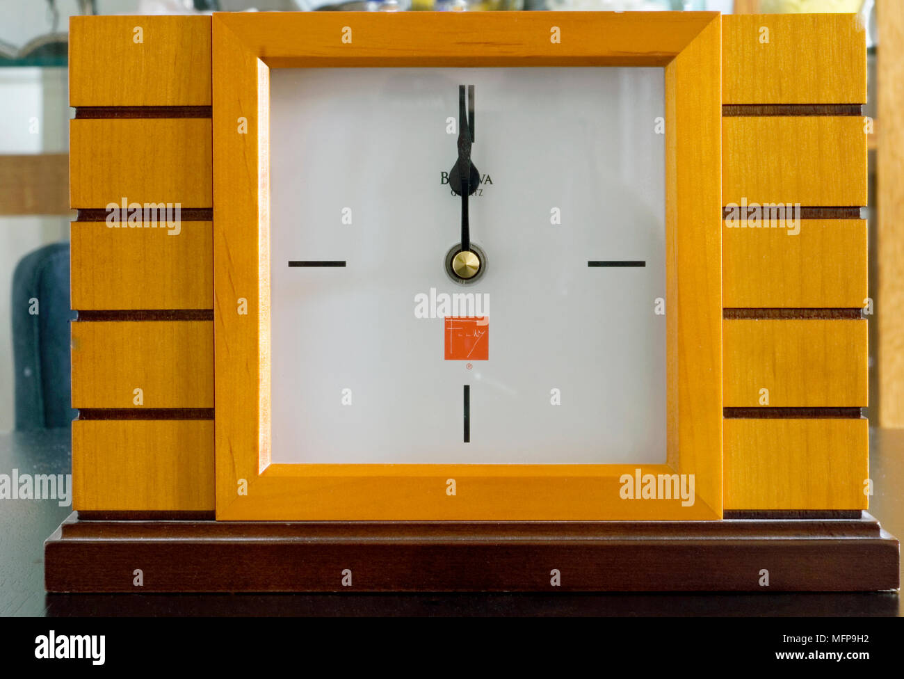 Frank Lloyd Wright design closeup of face of modern clock style showing ...