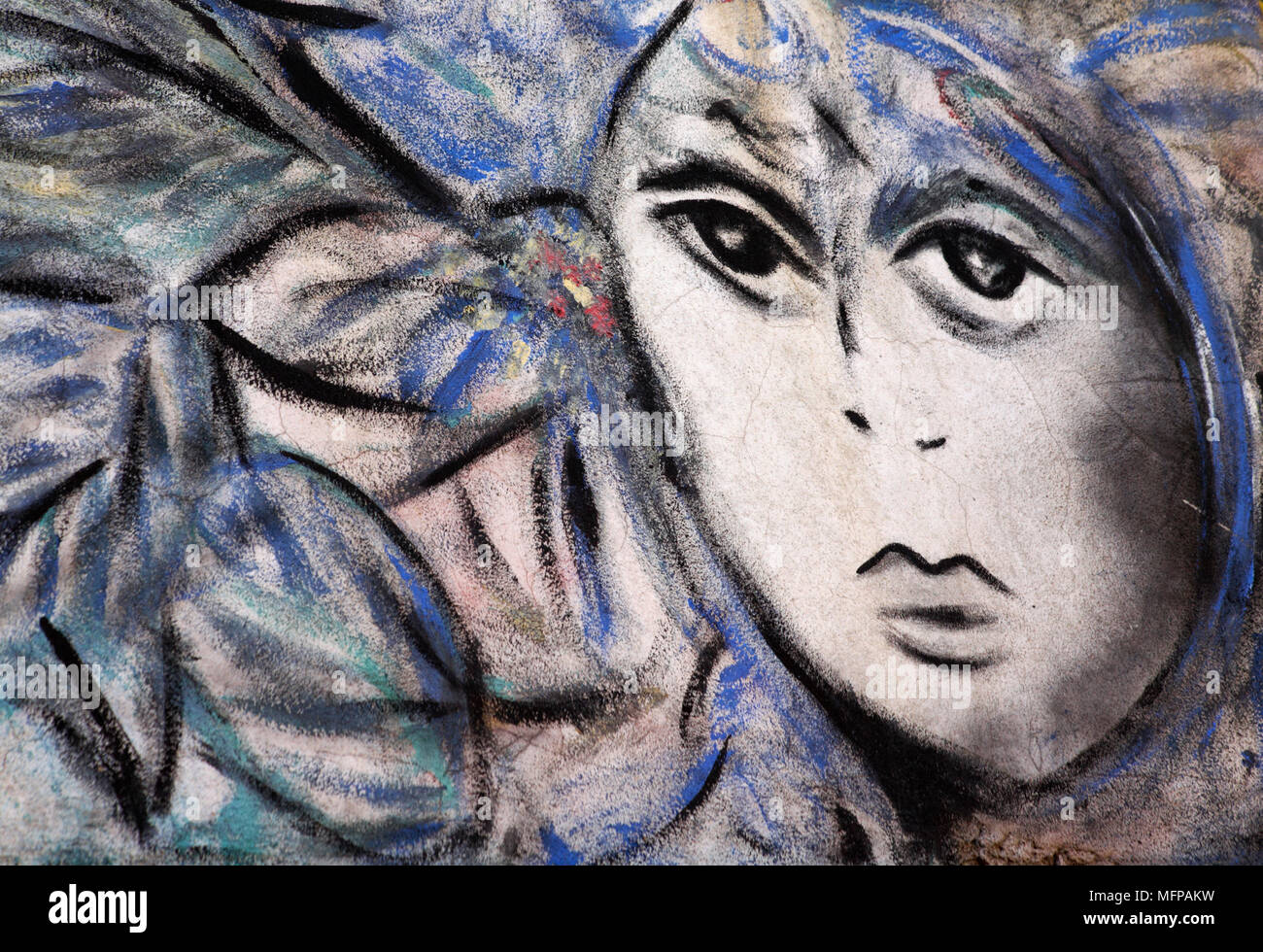 Cuban artwork of face painted on wall at Havana, Cuba, West Indies ...