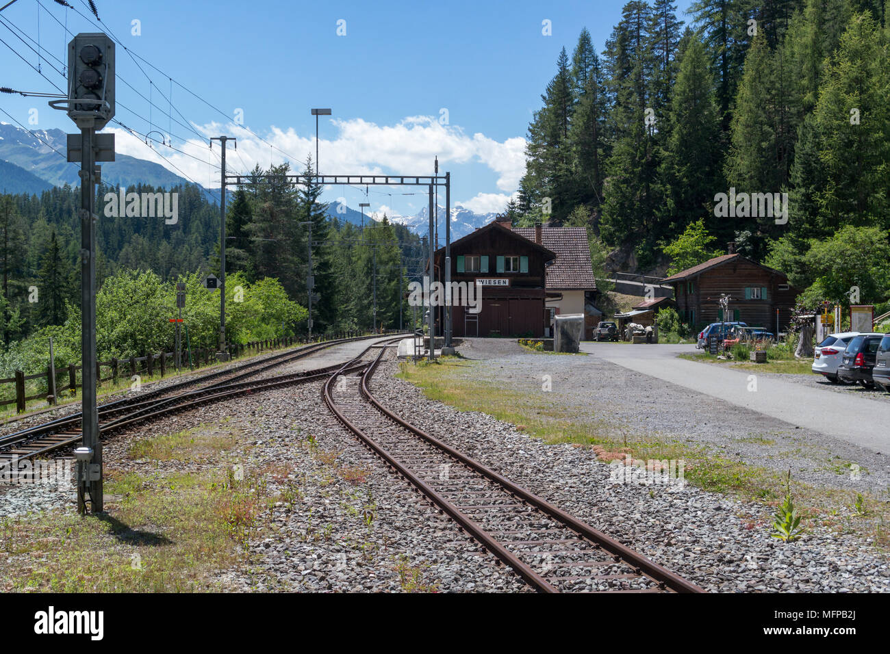 View on Wiesen Davos train station on the line Davos to Filisur Stock ...