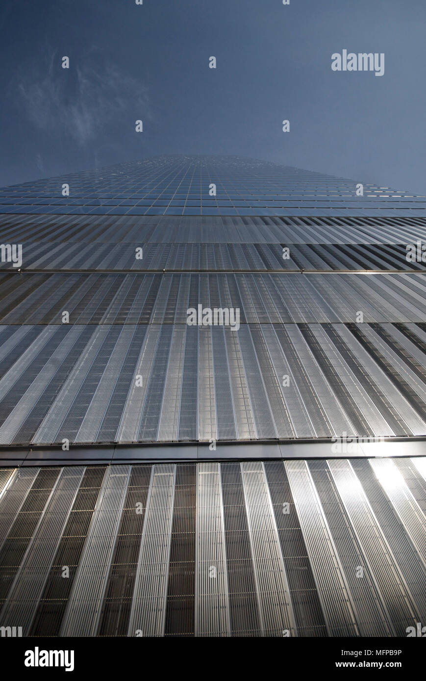 New World Trade Center 7 building next to Ground Zero seen from below ...
