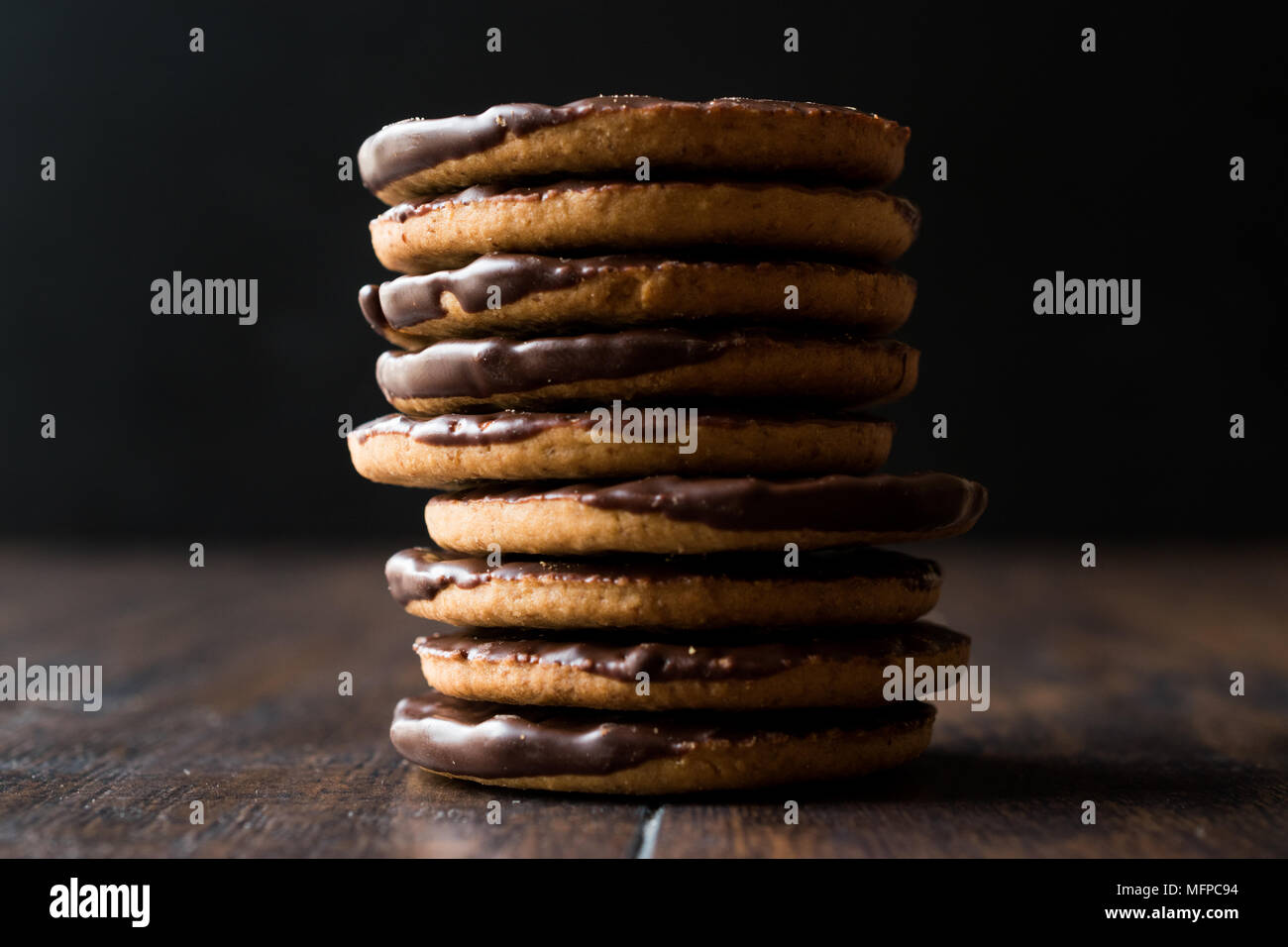 Stack of Chocolate Covered Round Jaffa Cookies / Whole Wheat. Dessert ...
