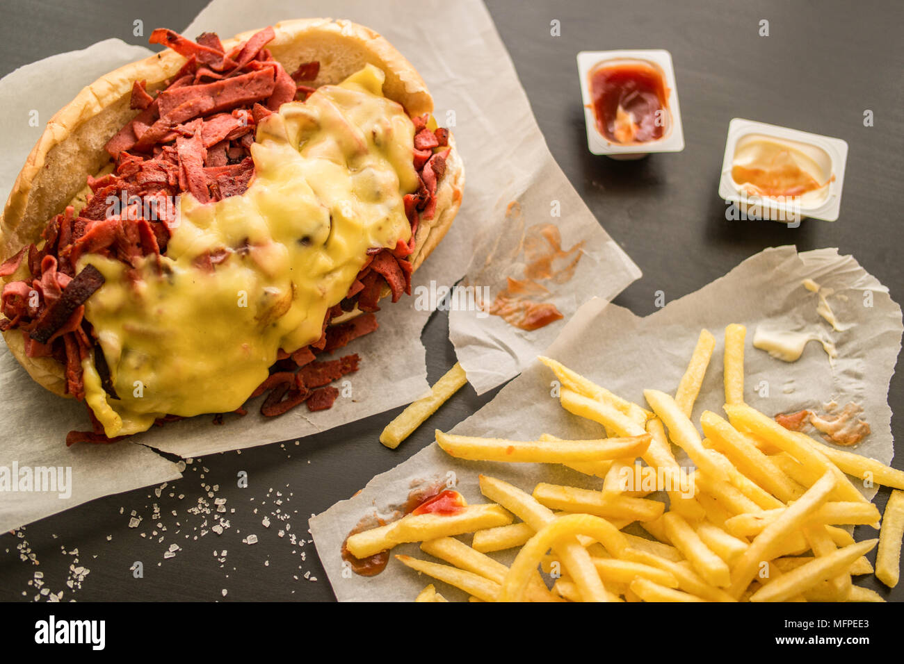 Kumru / New Yorker Sandwich with cheddar (Fast food concept.Front view ...