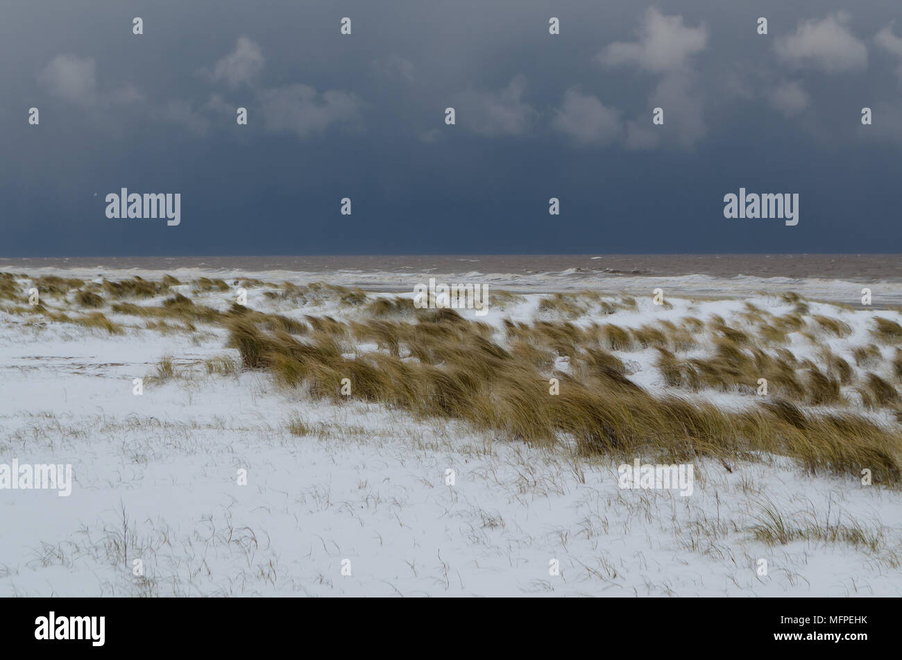 Snow covered beach in Lincolnshire Stock Photo - Alamy