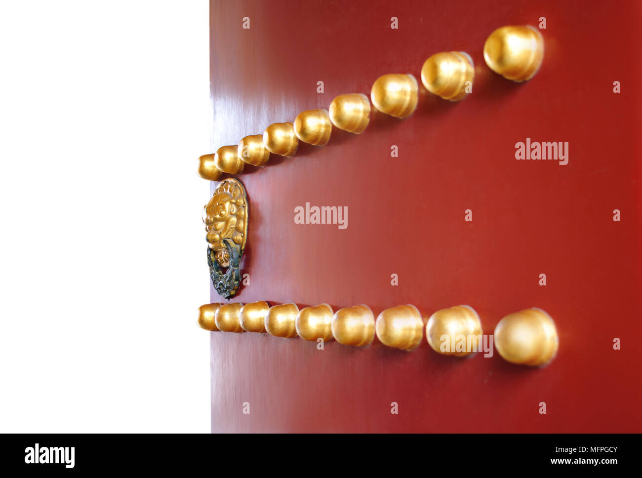 Traditional red chinese gate with gold lion and free space Stock Photo ...