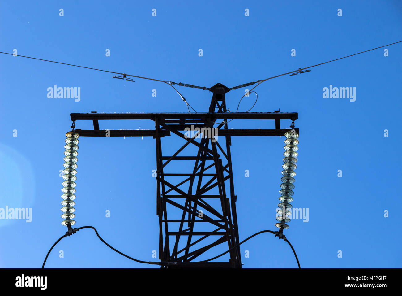 High voltage power line towers Stock Photo - Alamy