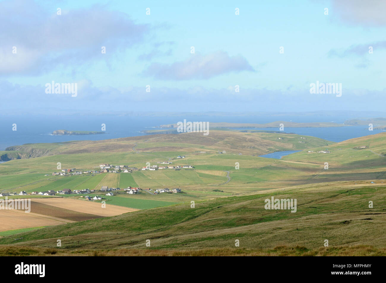Looking over the villages of Bigton and Ireland on the south end of the ...