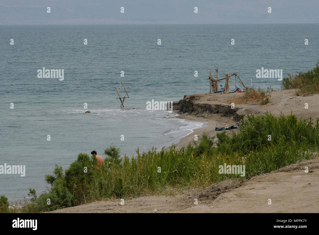 View of a hippie beach compound in the northwestern bank of the Dead ...