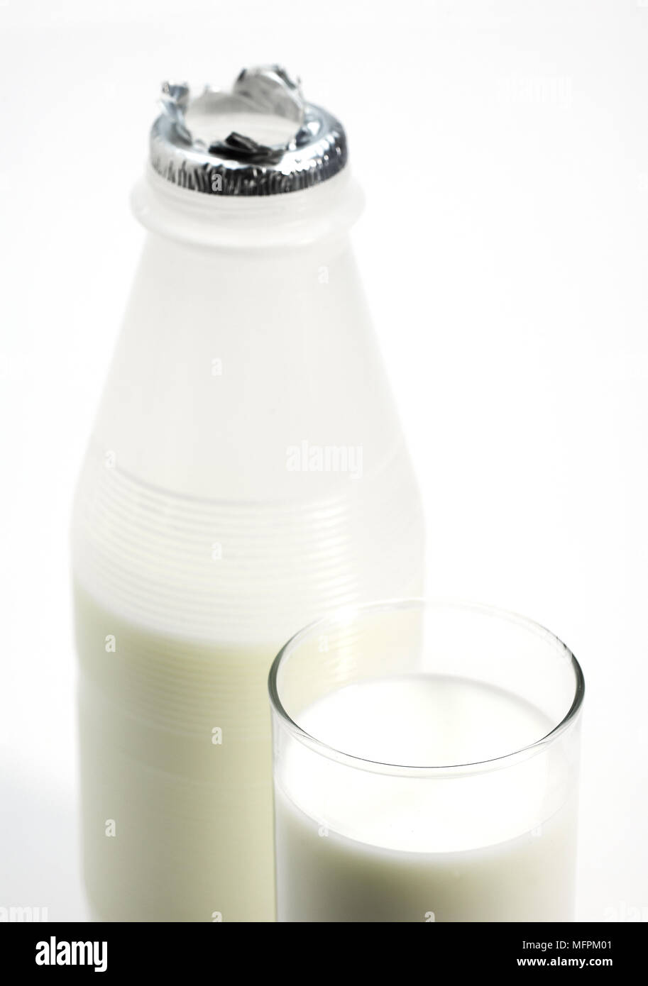 Glass and Bottle of Milk against White Background Stock Photo - Alamy