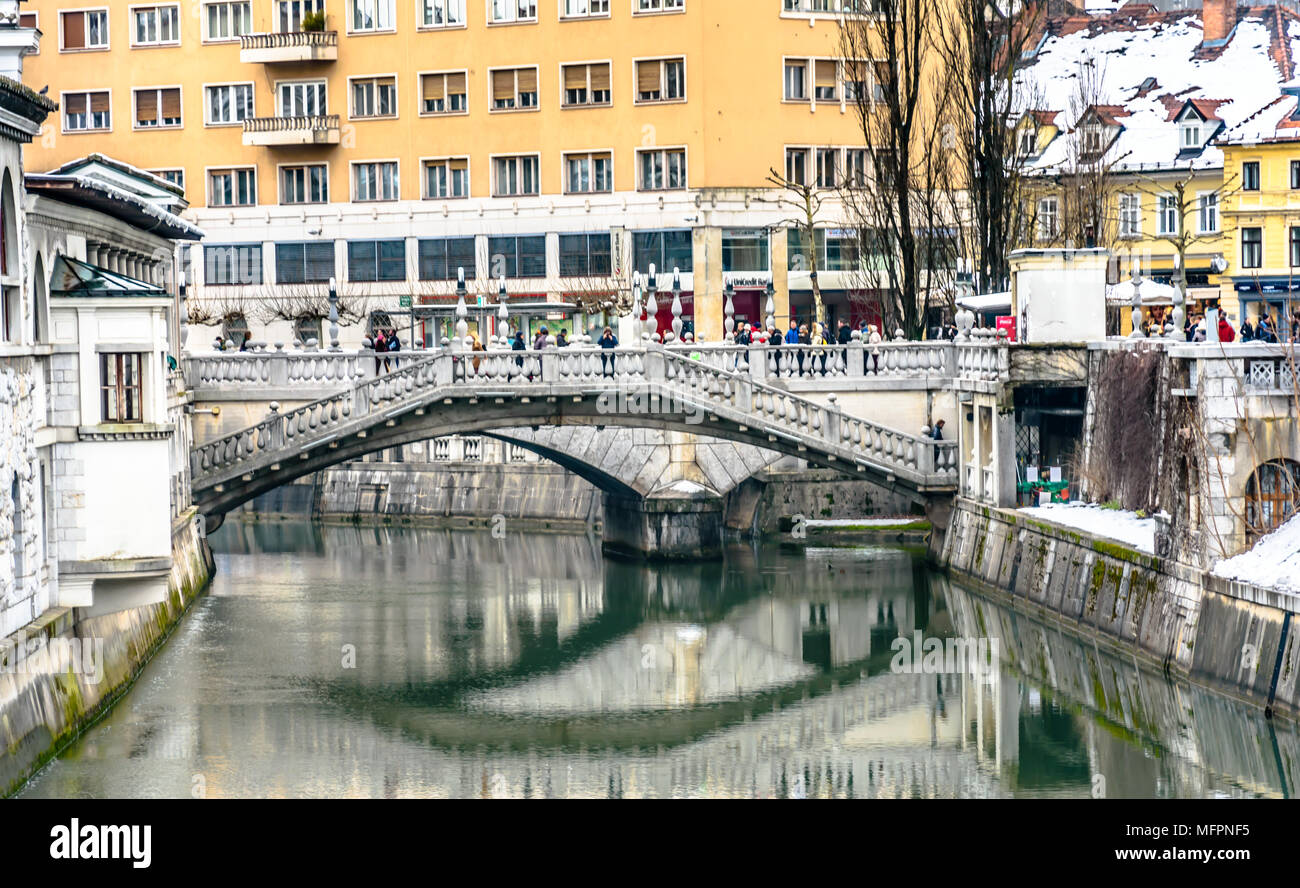 Ljubljana triple bridge winter hi-res stock photography and images - Alamy