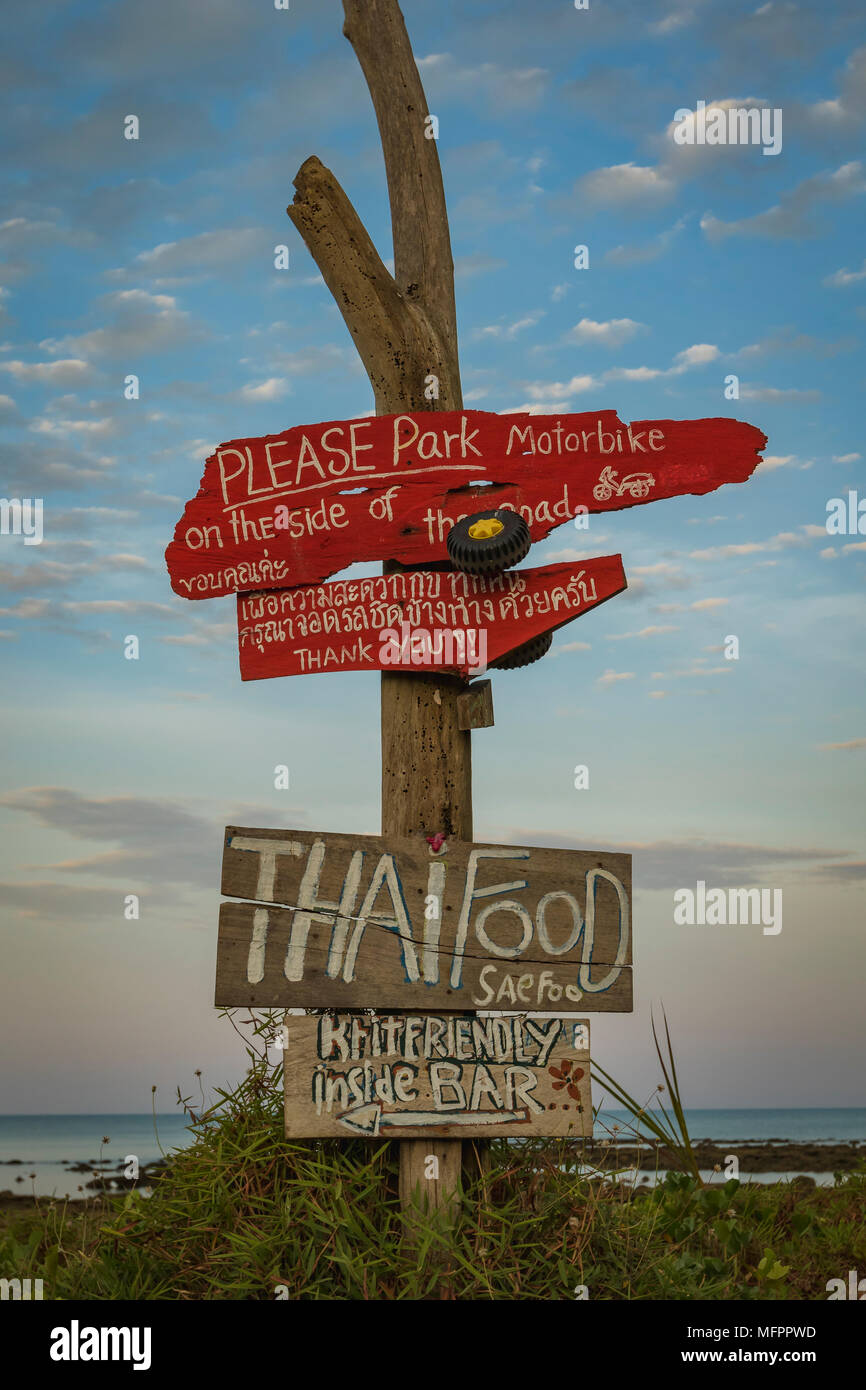 Beach Signs for food in Thailand Stock Photo - Alamy