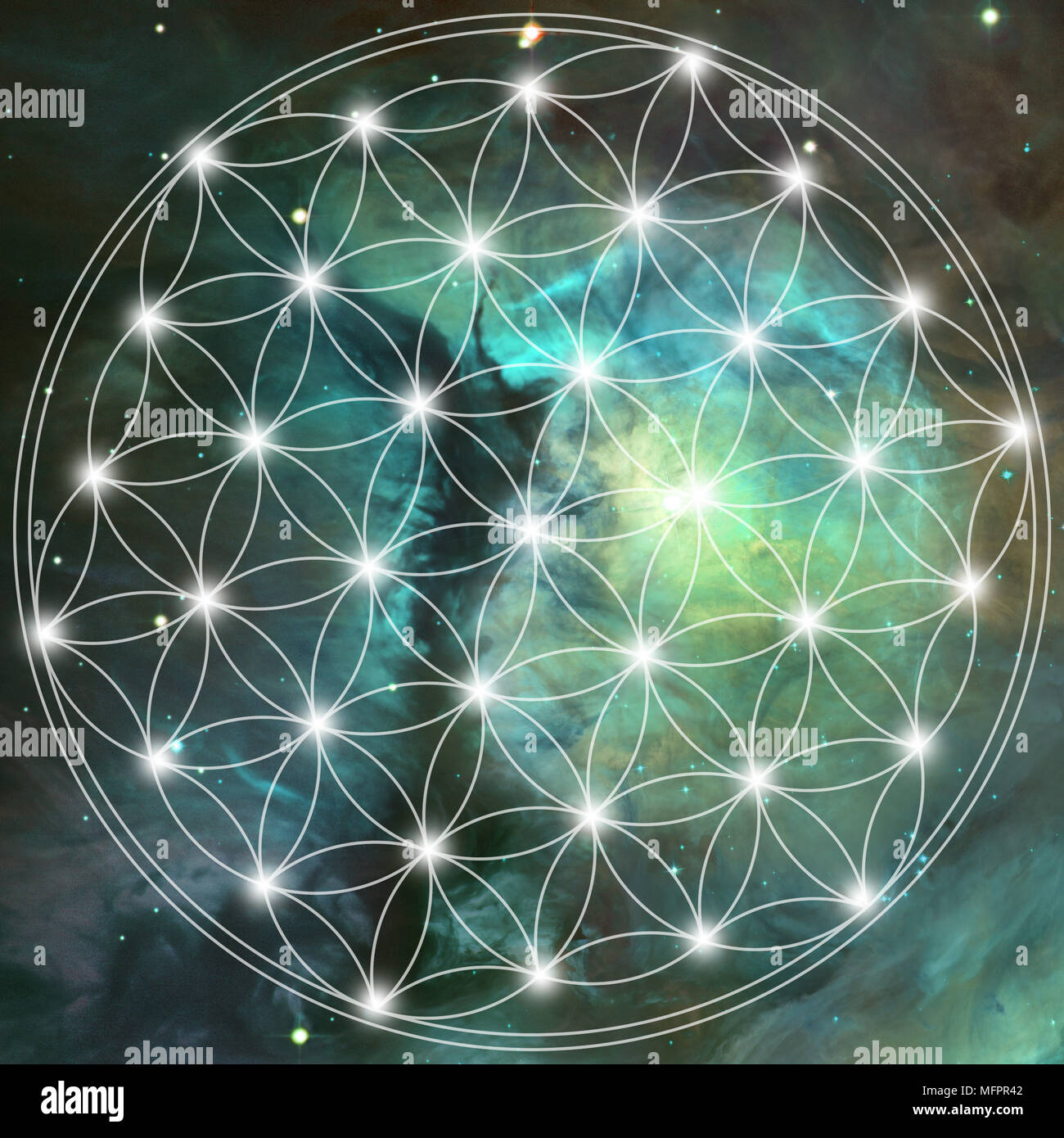 Sacred Geometry Flower Of Life On The Spacy Background Stock Photo