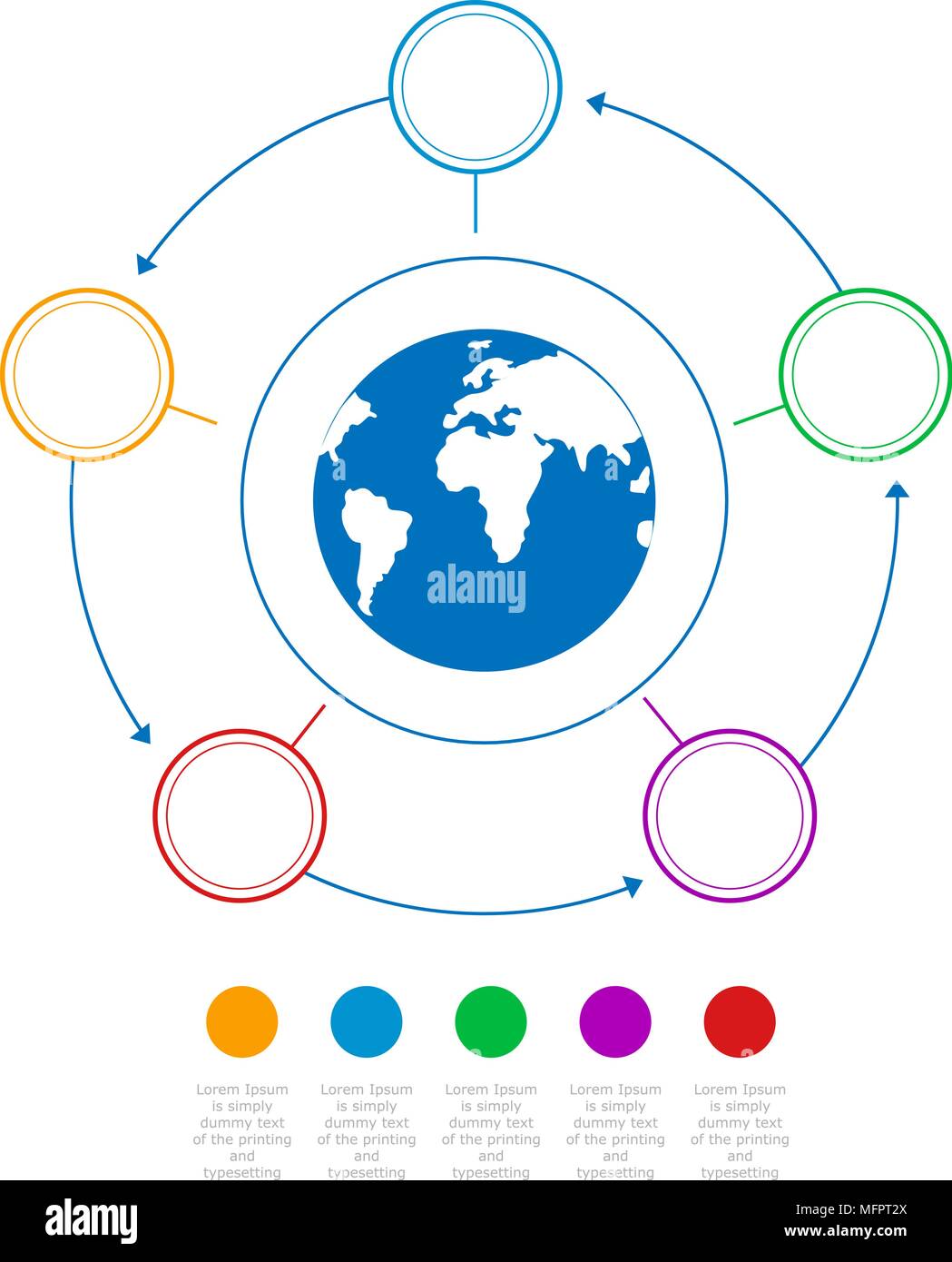 Infographics business with a globe in the center of the circle Stock ...