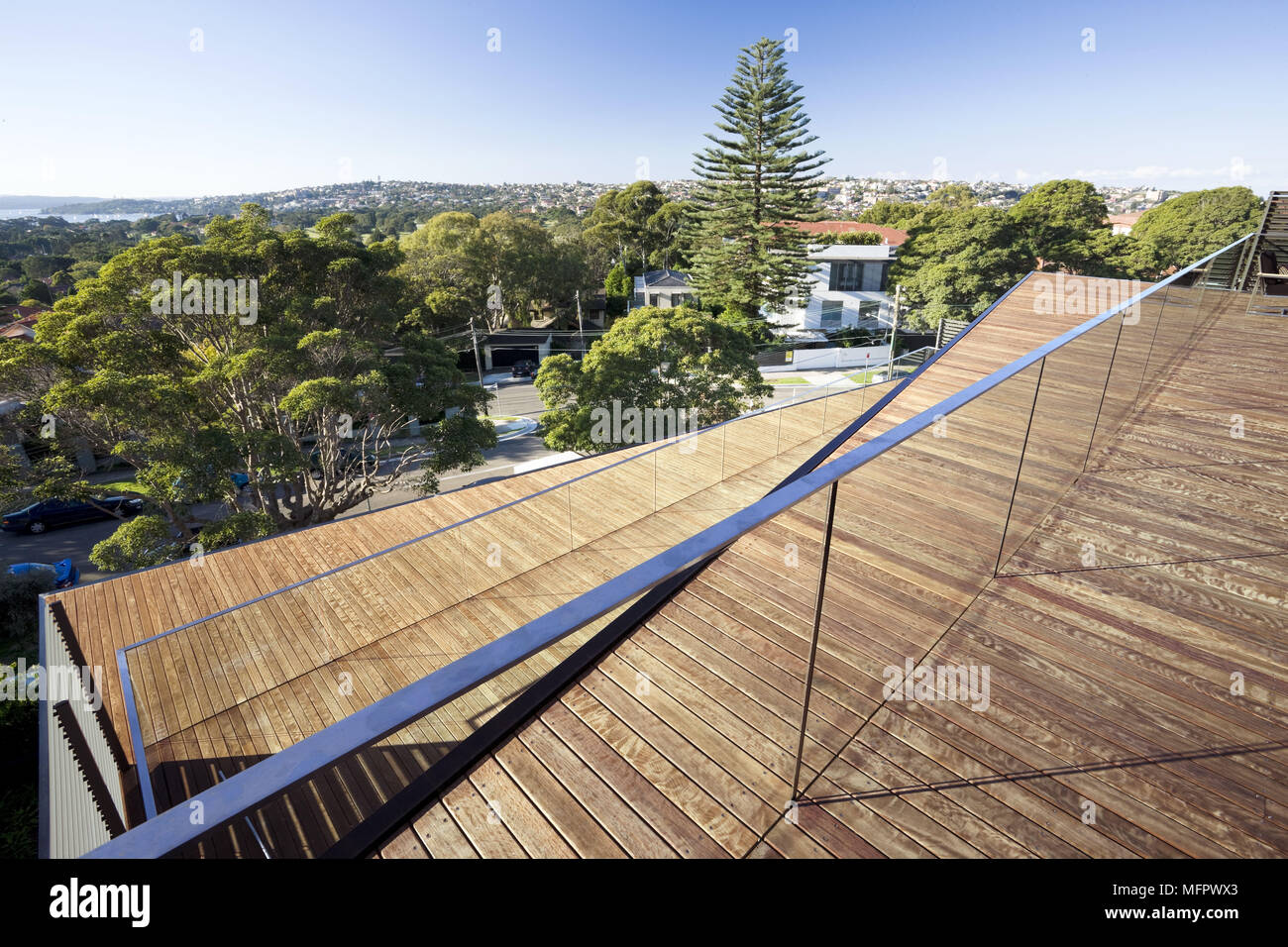 Elevated view from decked terrace overlooking surrounding area Stock ...