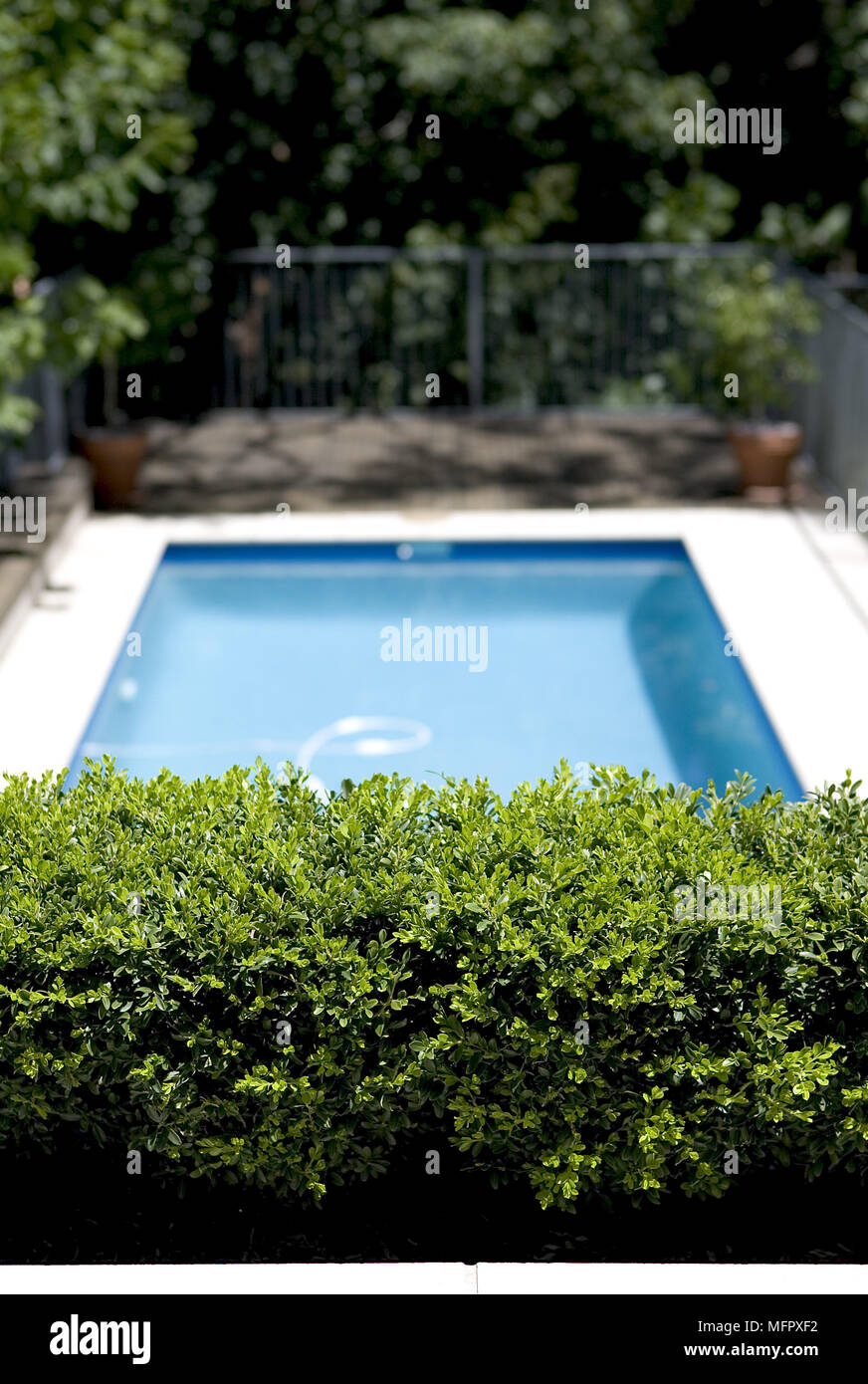 View overlooking swimming pool Stock Photo - Alamy